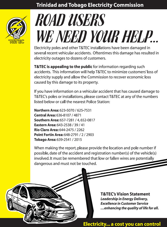 Road Users, We Need Your Help – Trinidad and Tobago Electricity Commission